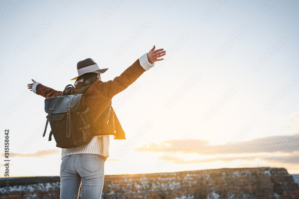 Happy tourist in the Grand Canyon National Park Stock Photo | Adobe Stock