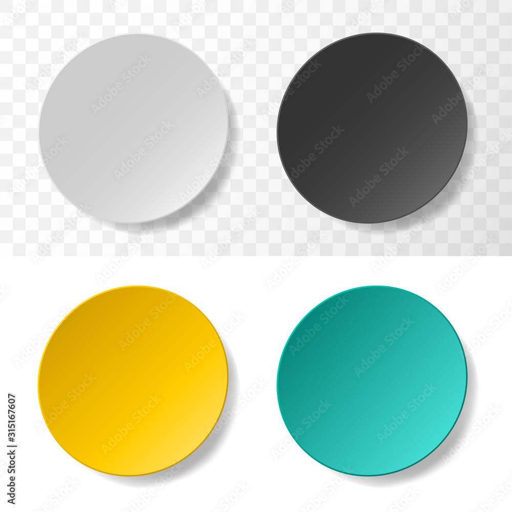 Vector realistic white and black, and color gradient round sticker ...