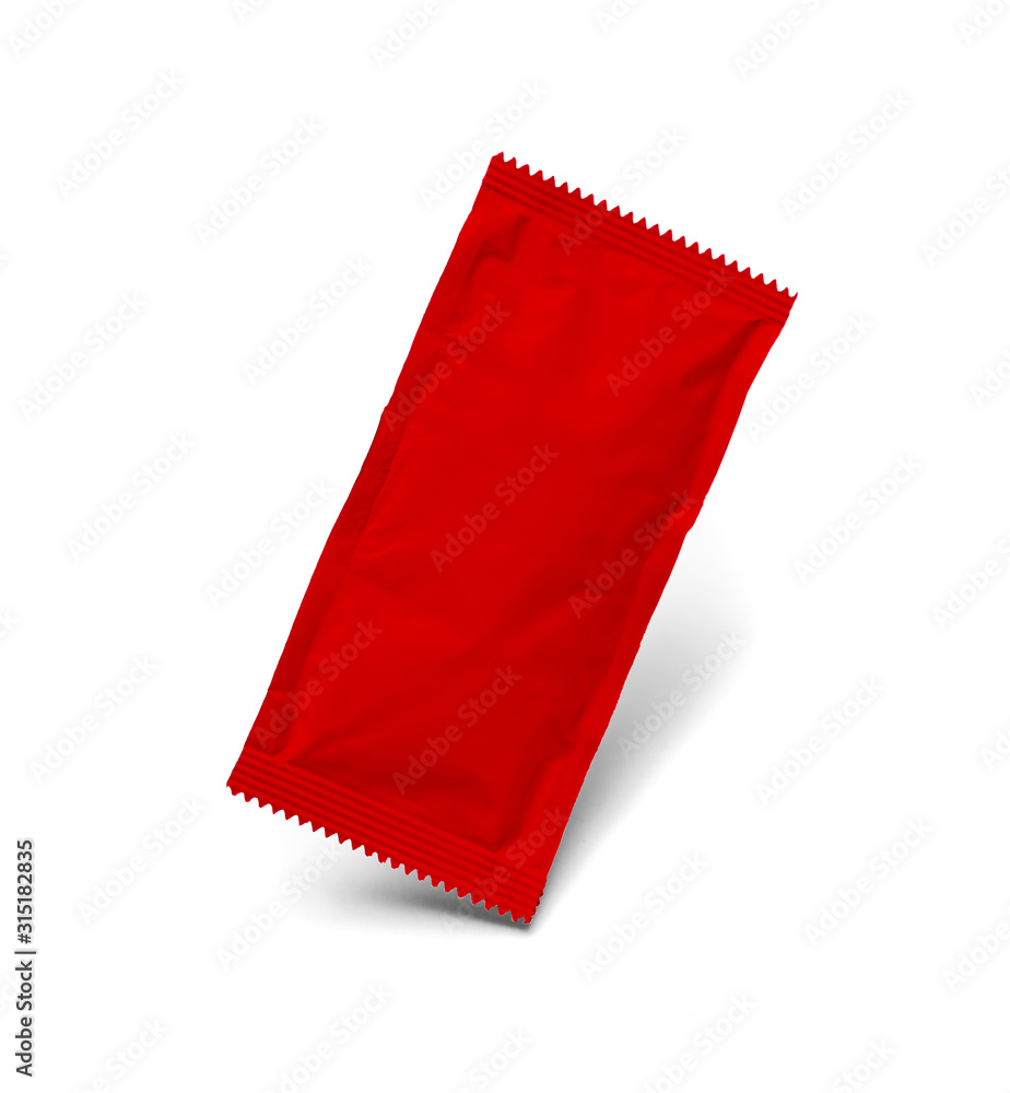 Blank Red Condiment Packet Floating Isolated on White Background Stock ...