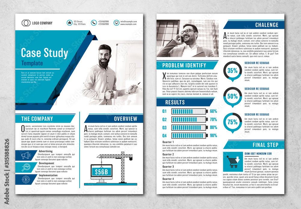 Case Study Layout with Blue Accents Stock Template | Adobe Stock