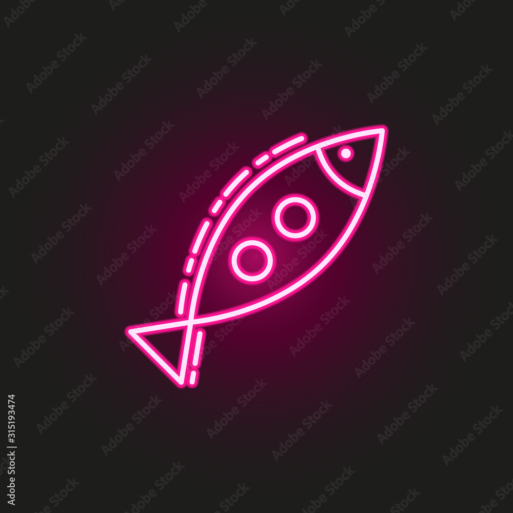 Inclined fish neon style icon. Simple thin line, outline vector of ...