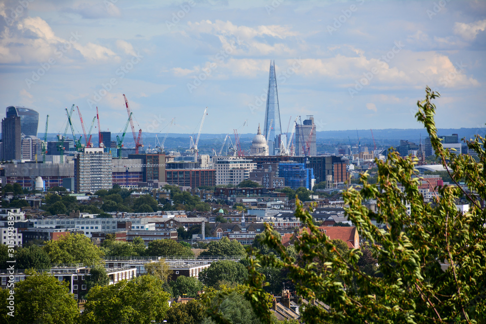 Skyline of Central London with the skyscrapers of the City of London, a ...