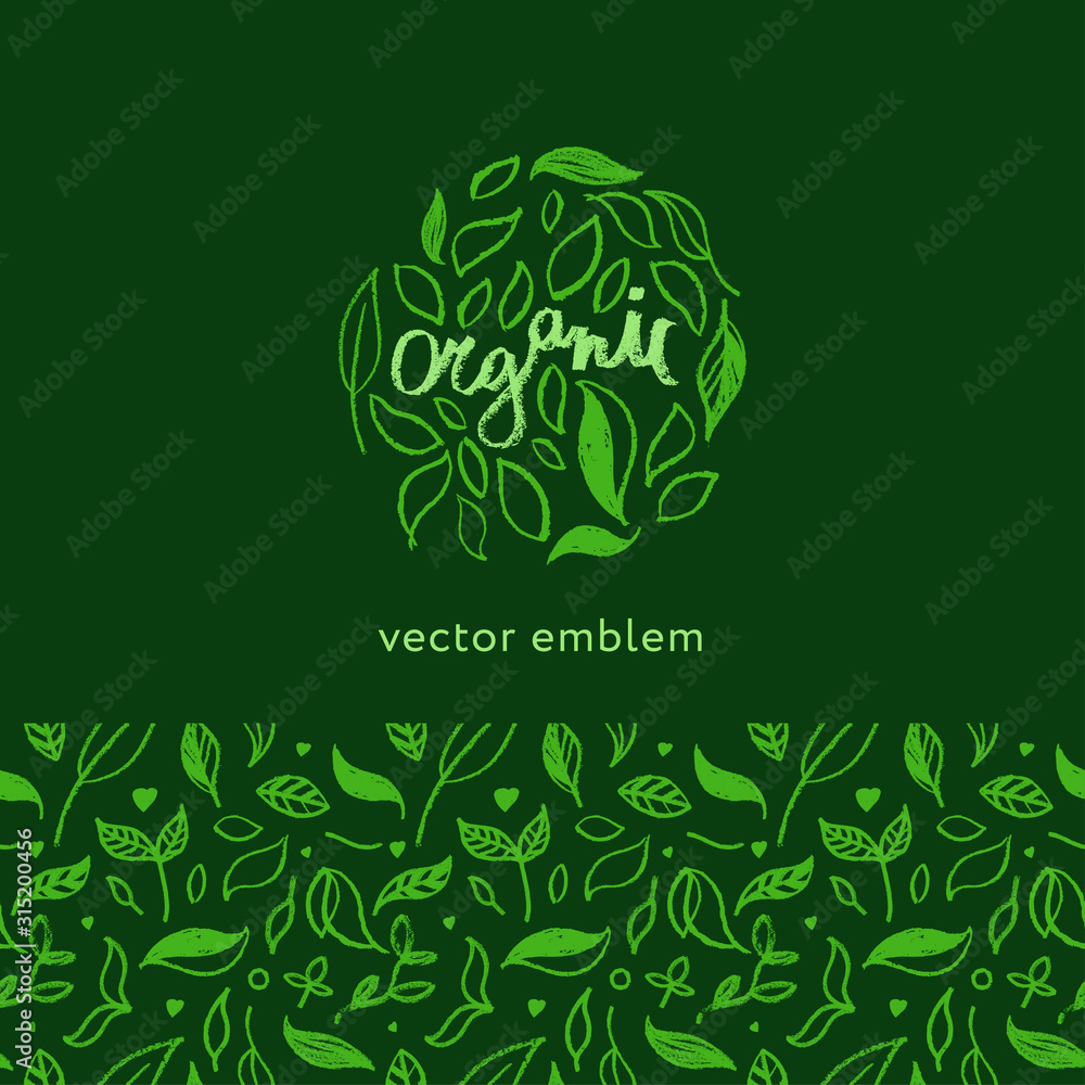 Organic seamless pattern vector background. Hand drawn natural elements ...