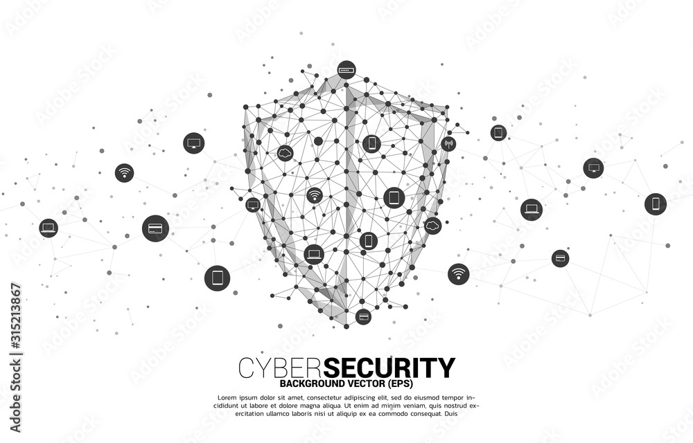 Protection shield icon from dot connect line polygon network. concept ...