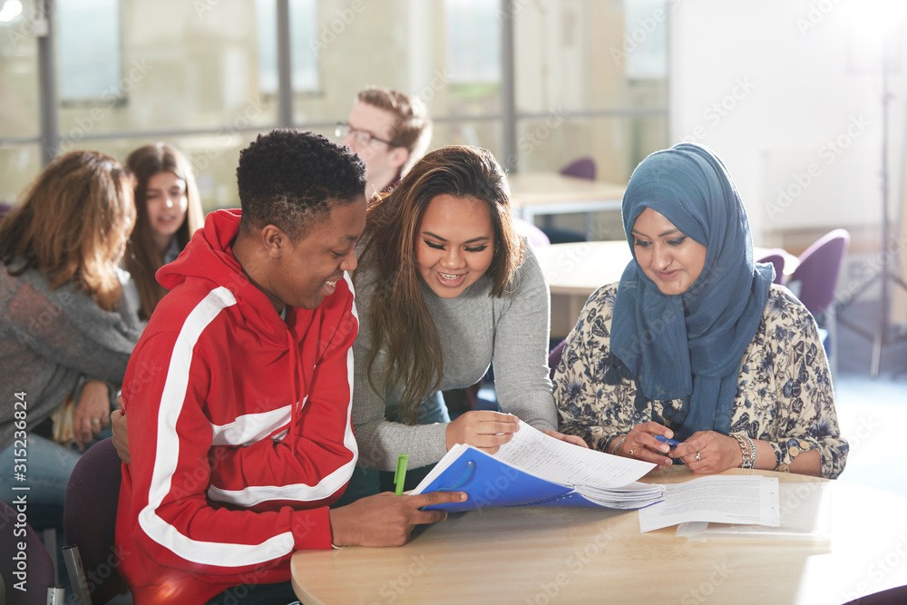 College students studying together in classroom Stock Photo | Adobe Stock