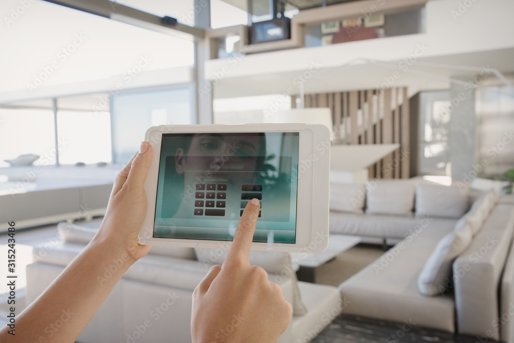 Personal perspective woman with digital tablet managing digital ...