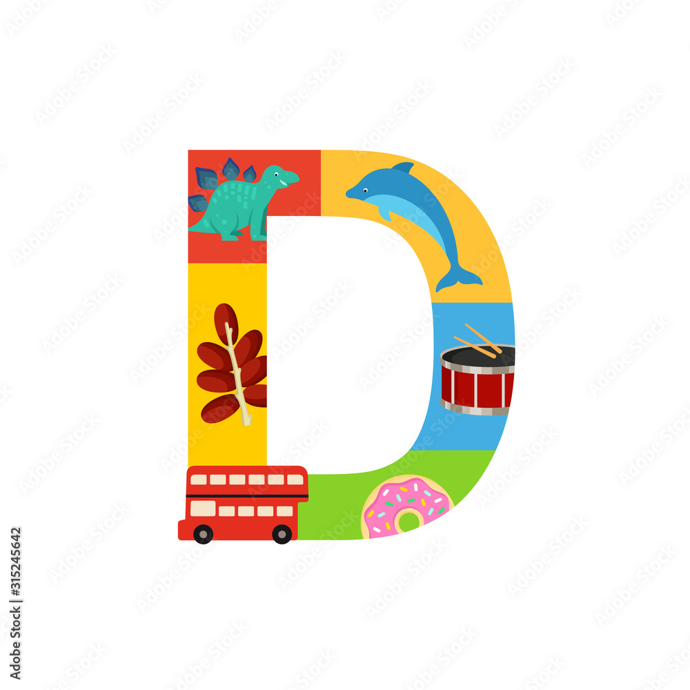 Letter D learning poster for kids. Alphabet and English language ...