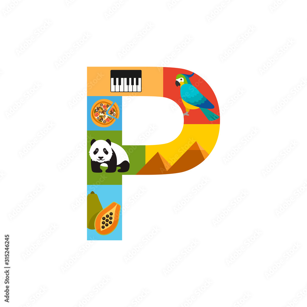 Letter P learning poster for kids. Alphabet and English language ...