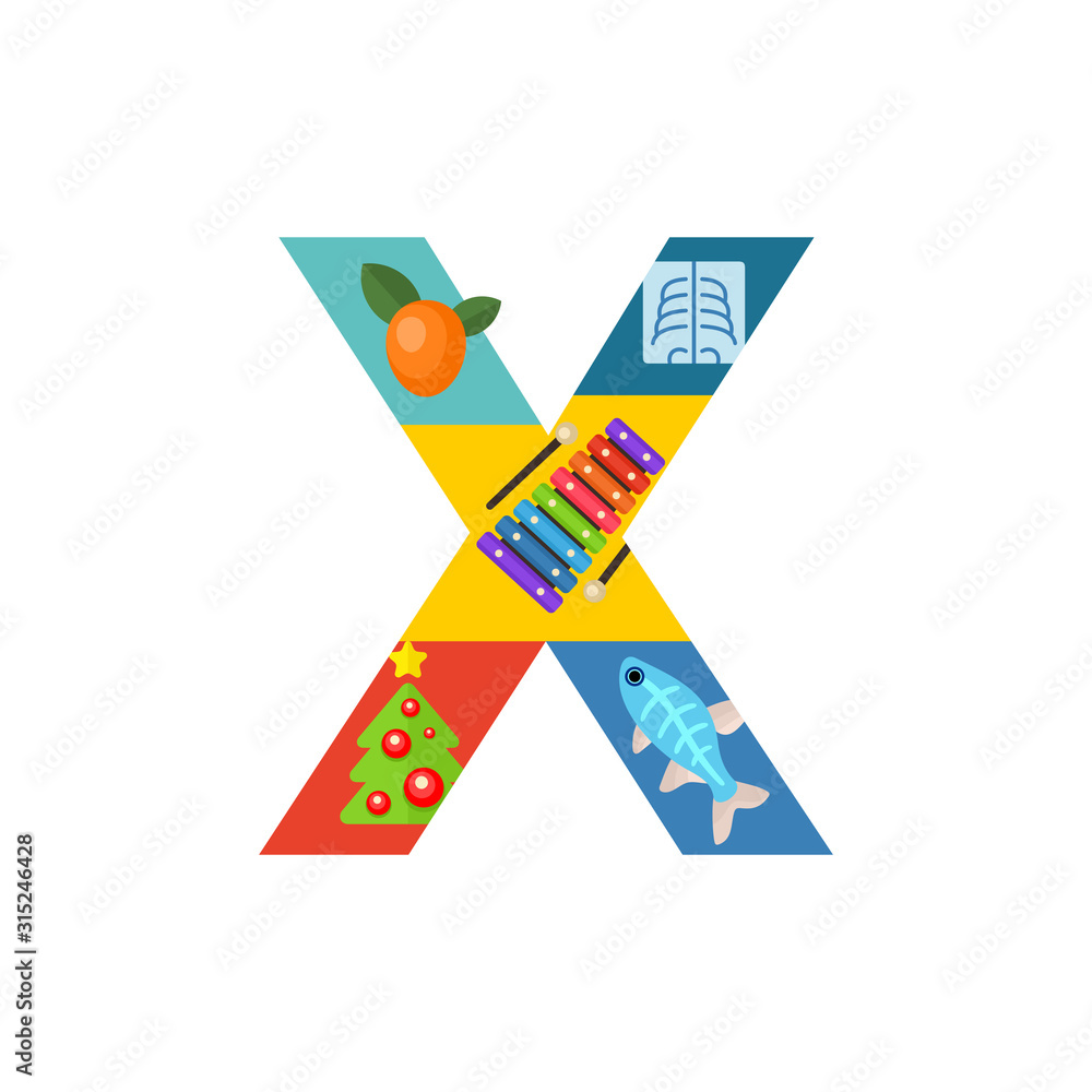 Letter X learning poster for kids. Alphabet and English language ...