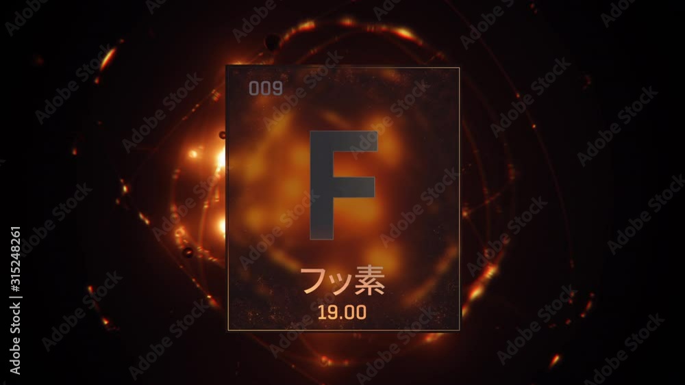 Fluorine as Element 9 of the Periodic Table. Seamlessly looping 3D ...