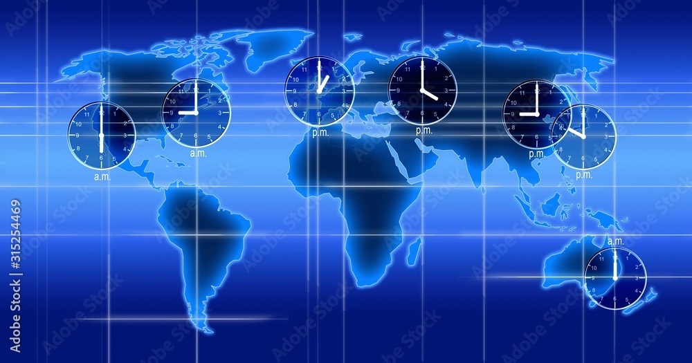 World map illustration with time zones Stock Photo | Adobe Stock