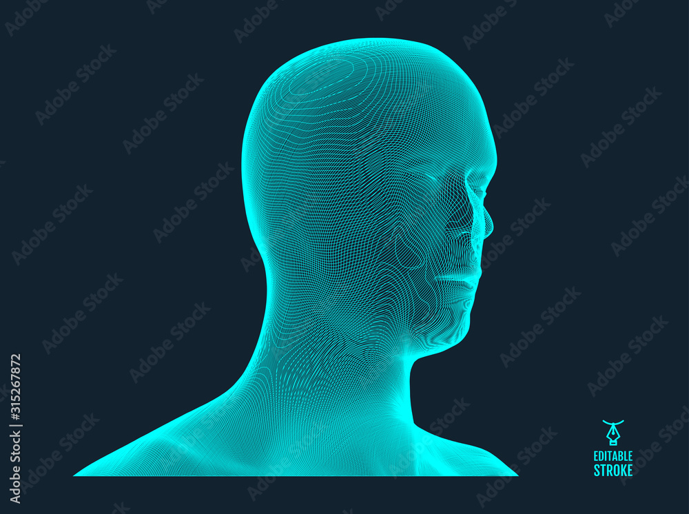 3d human face created in grid style. Artificial intelligence concept ...
