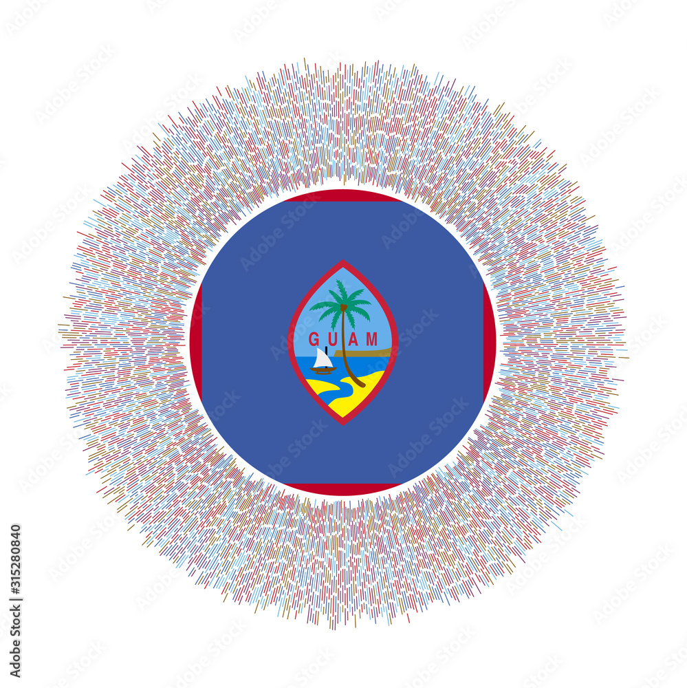 Flag of Guam with colorful rays. Radiant country sign. Shiny sunburst ...