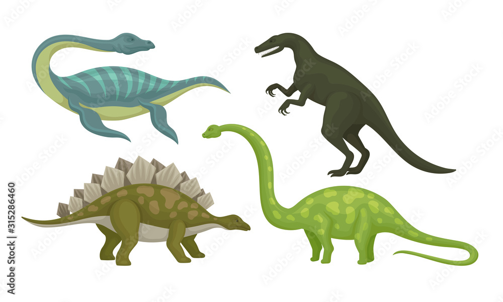 Prehistoric Dinosaurs Animals with Sharp Teeth and Tails Vector Set ...