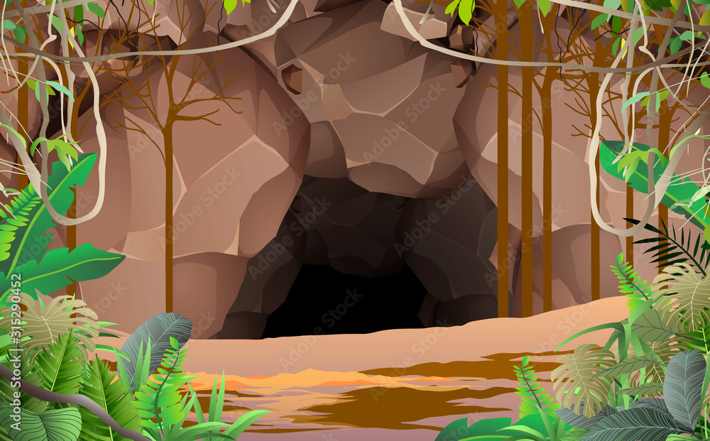 landscape of cave in the jungle Stock Vector | Adobe Stock