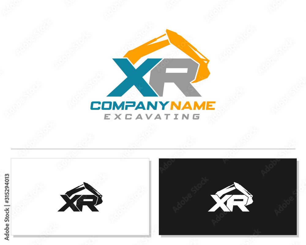 Initial X R XR excavator logo concept vector with arm excavator ...