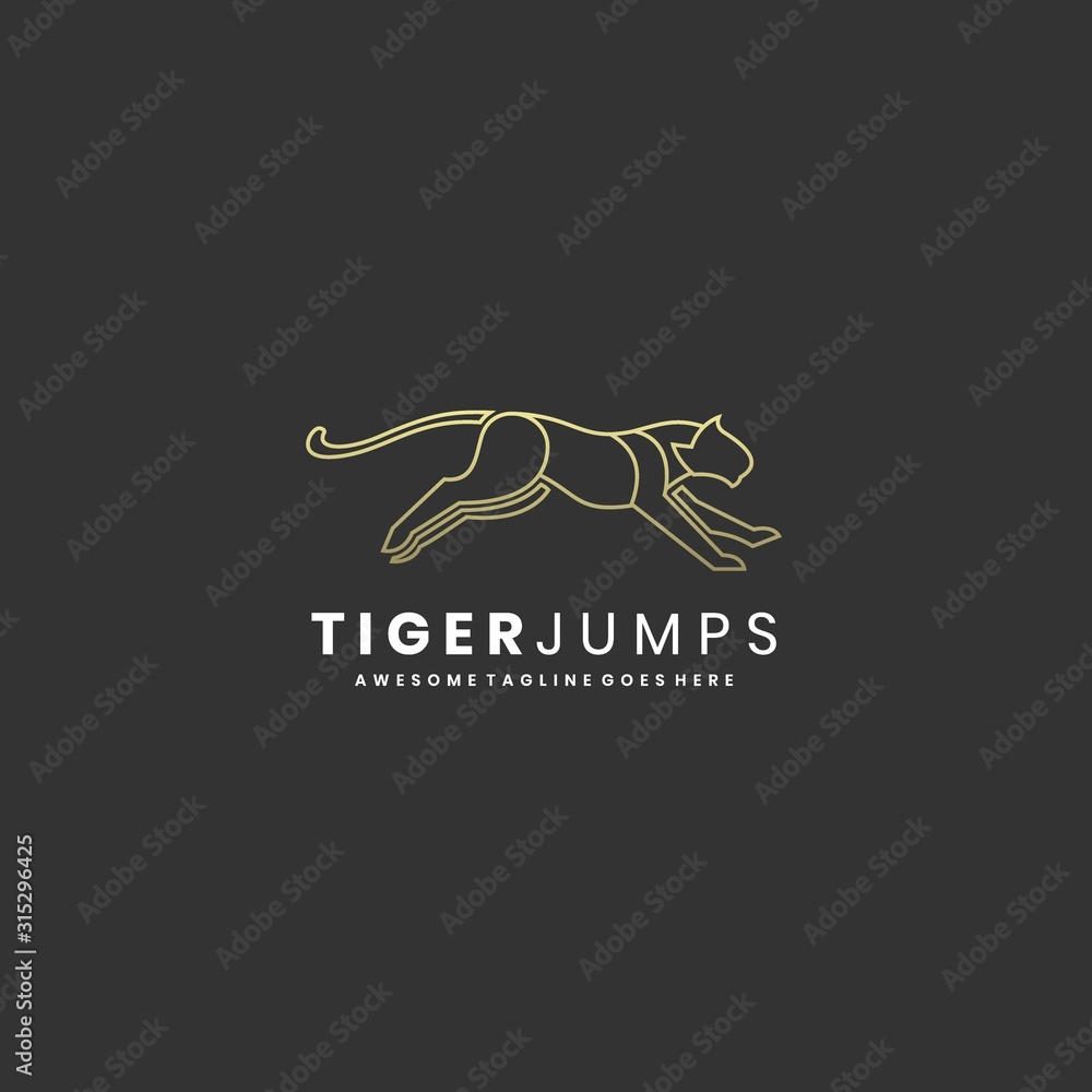 Vector Logo Illustration Tiger Jumps Line Art Stock Vector | Adobe Stock