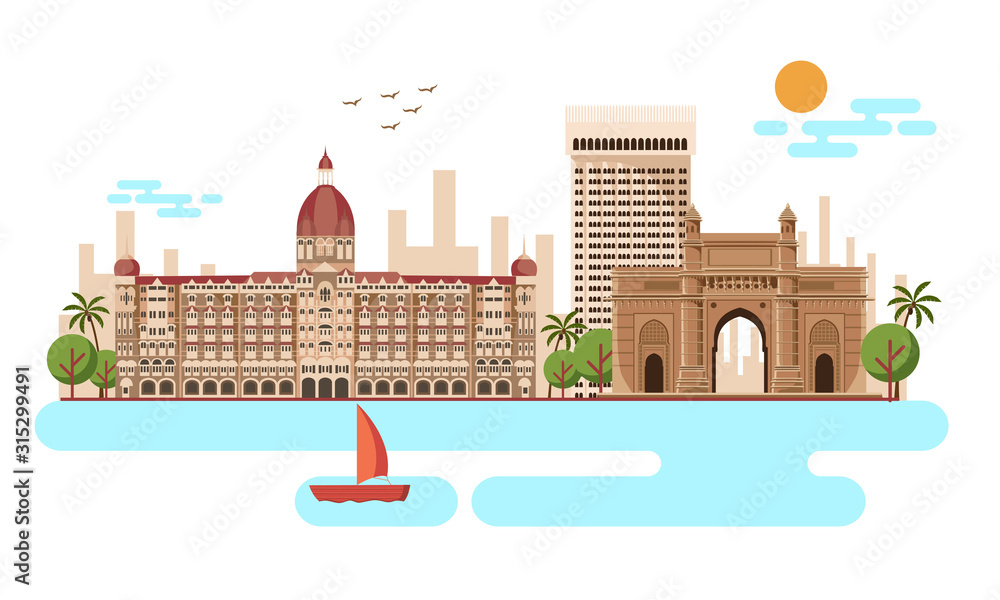 Mumbai, gateway of india and the Taj Mahal Hotel Mumbai,vector Stock ...