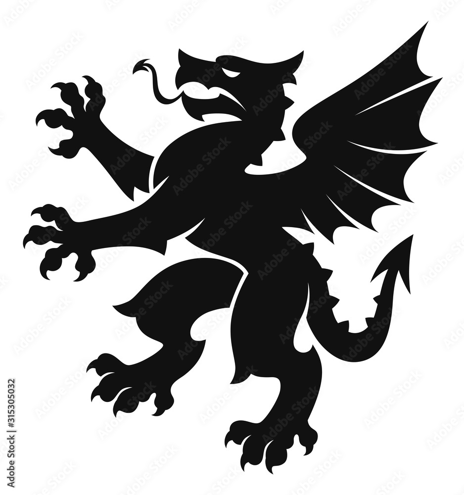 Heraldic dragon simple black Stock Vector | Adobe Stock