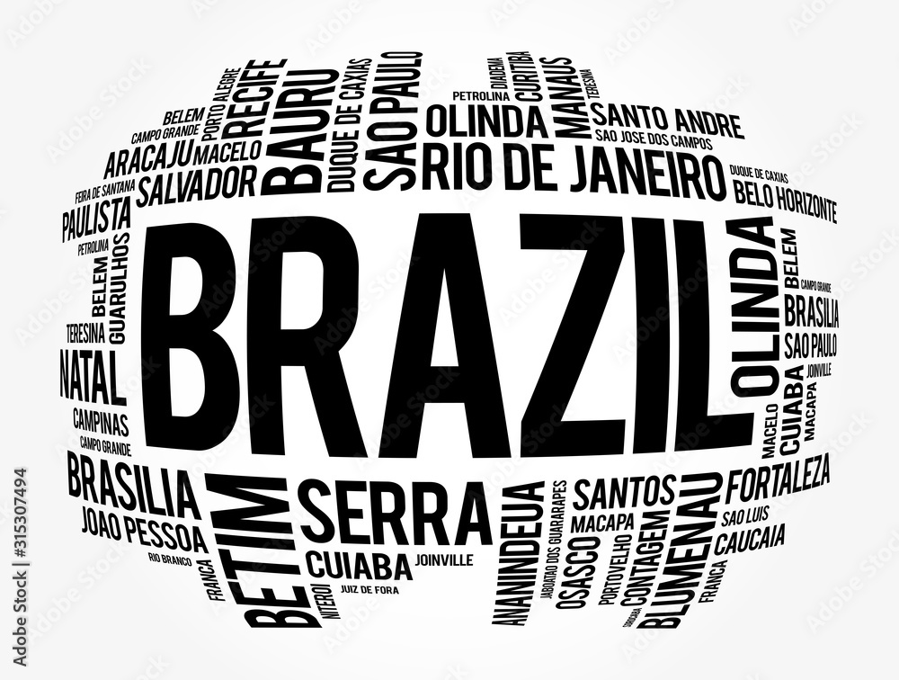 List of cities and towns in Brazil, word cloud collage, business and ...
