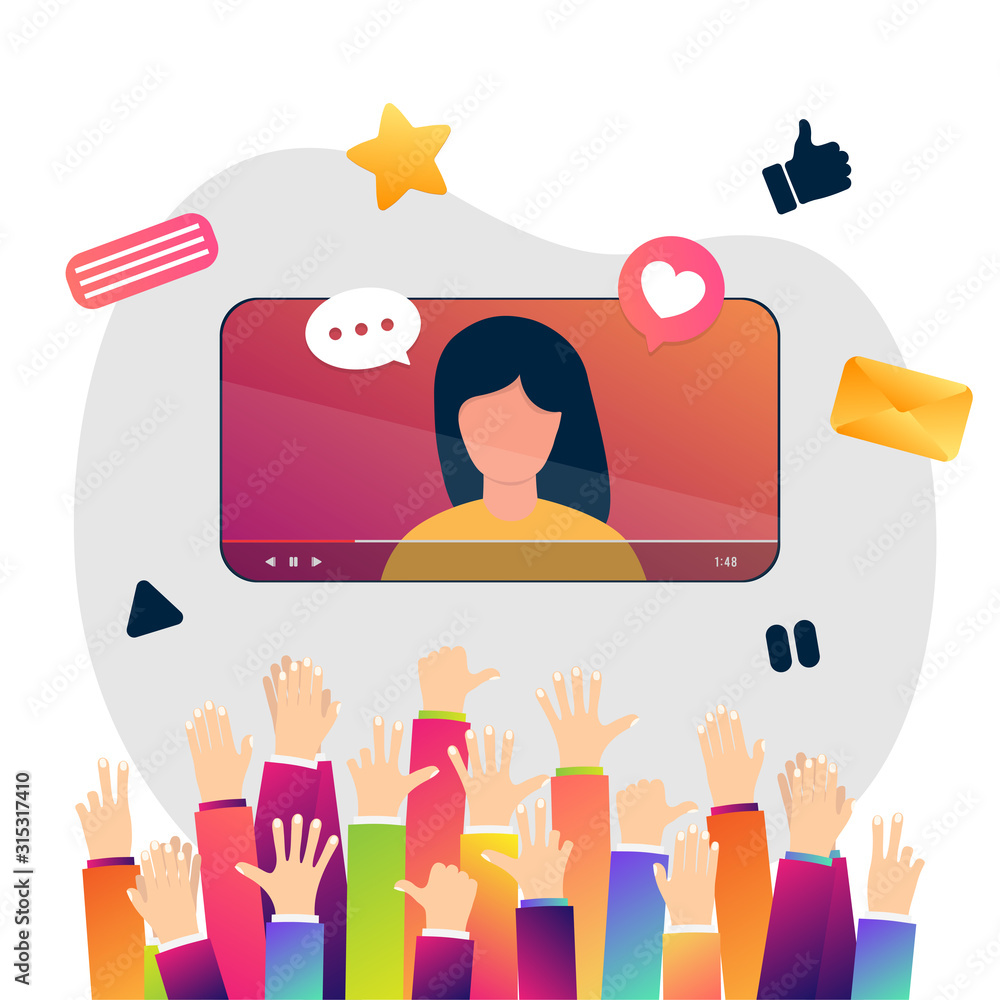 Cartoon internet blogger media content and many hands like it ...