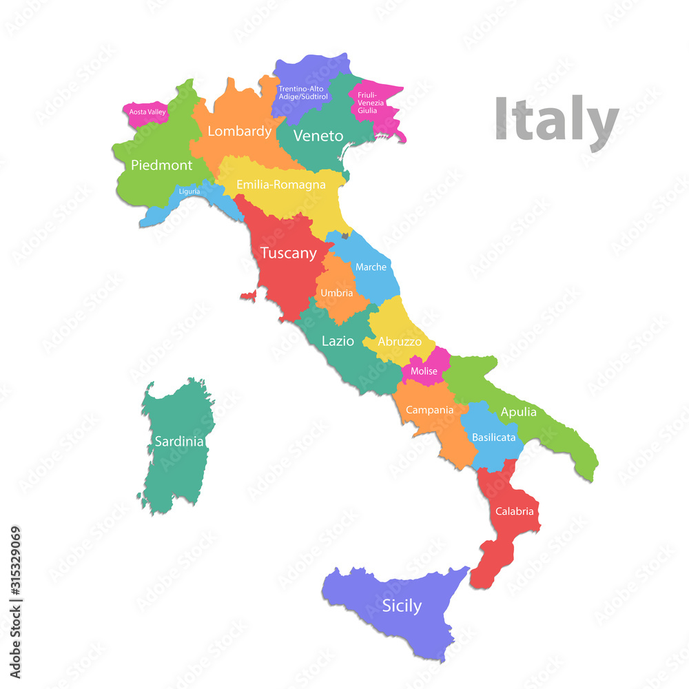 Italy map, administrative division with names, colors map isolated on ...