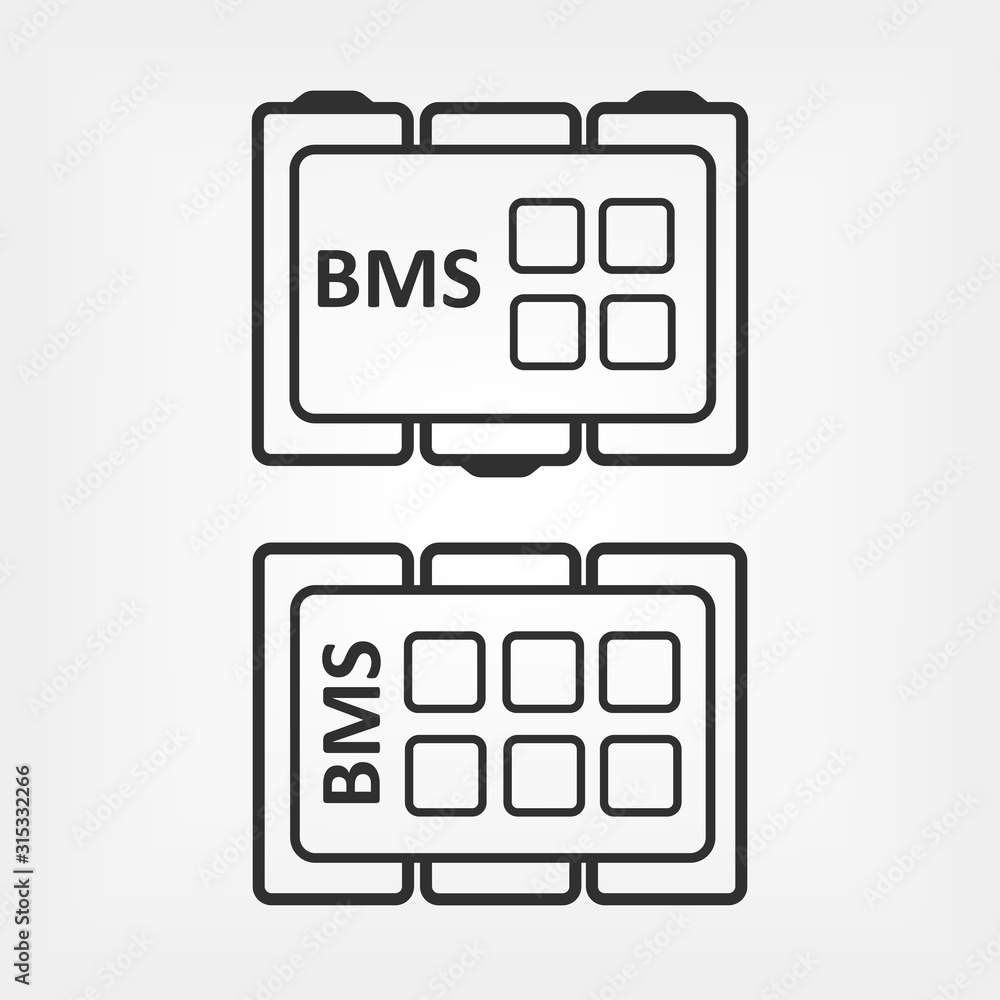 Battery management system outline vector icon. Flat BMS sign ...