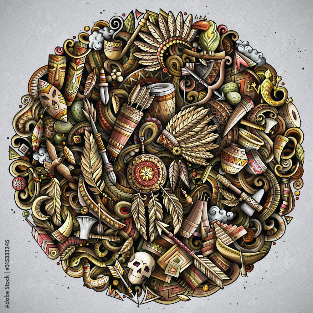 Native American hand drawn vector doodles illustration. Stock Vector ...