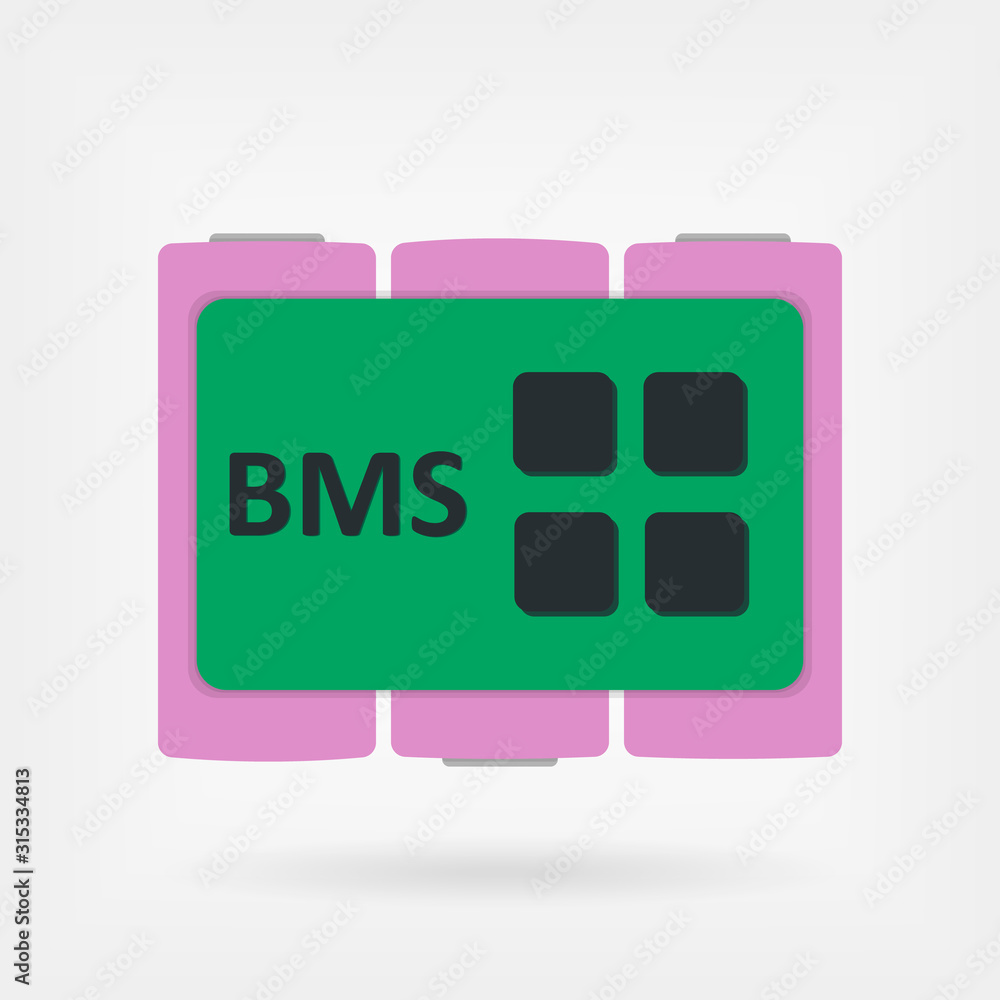 Battery management system colored PCB with pink batteries vector icon ...