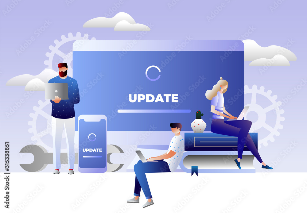 System update vector illustration concept, people update operation ... System update vector illustration concept, people update operation ...
