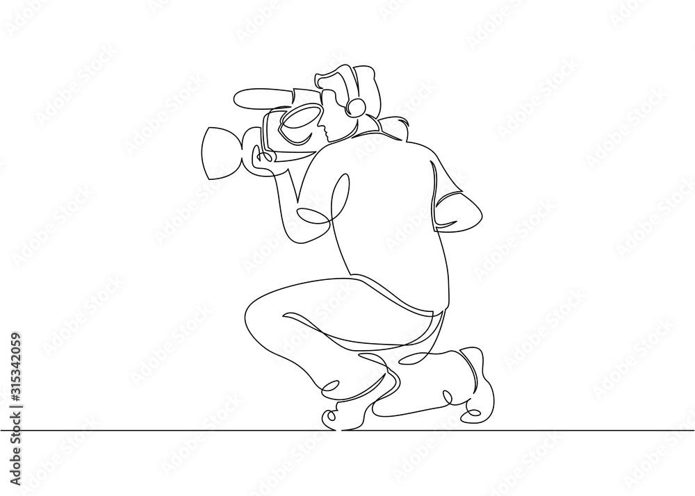 Continuous single drawn one line operator with camera Stock ...