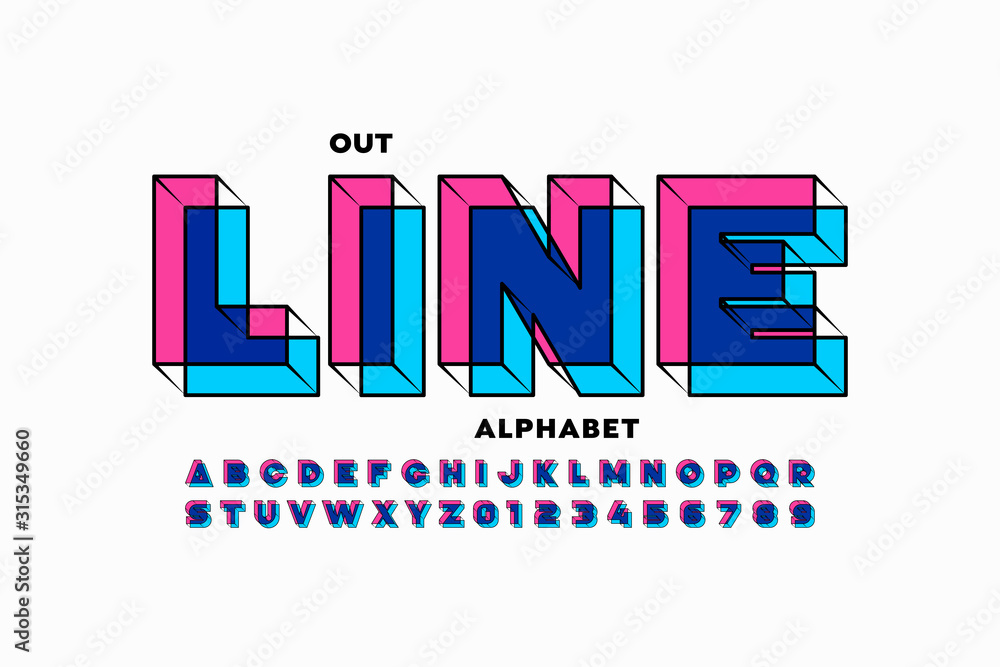 Outline style 3d font design, alphabet letters and numbers Stock Vector ...