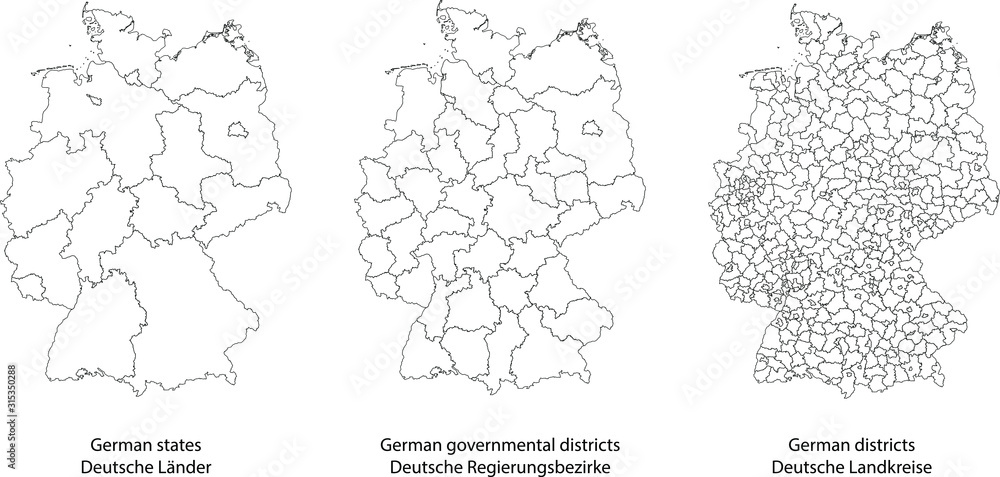 Vector map of German states, governmental districts and municipalities ...
