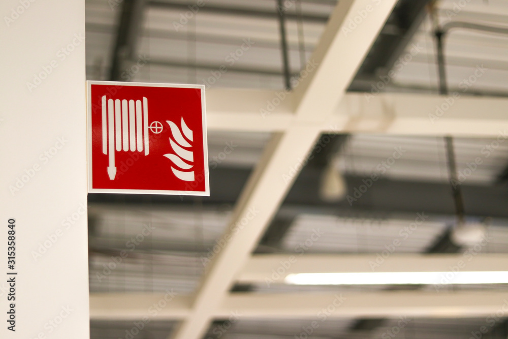 Signboard showing the point of installing a fire hose reel. Stock Photo ...