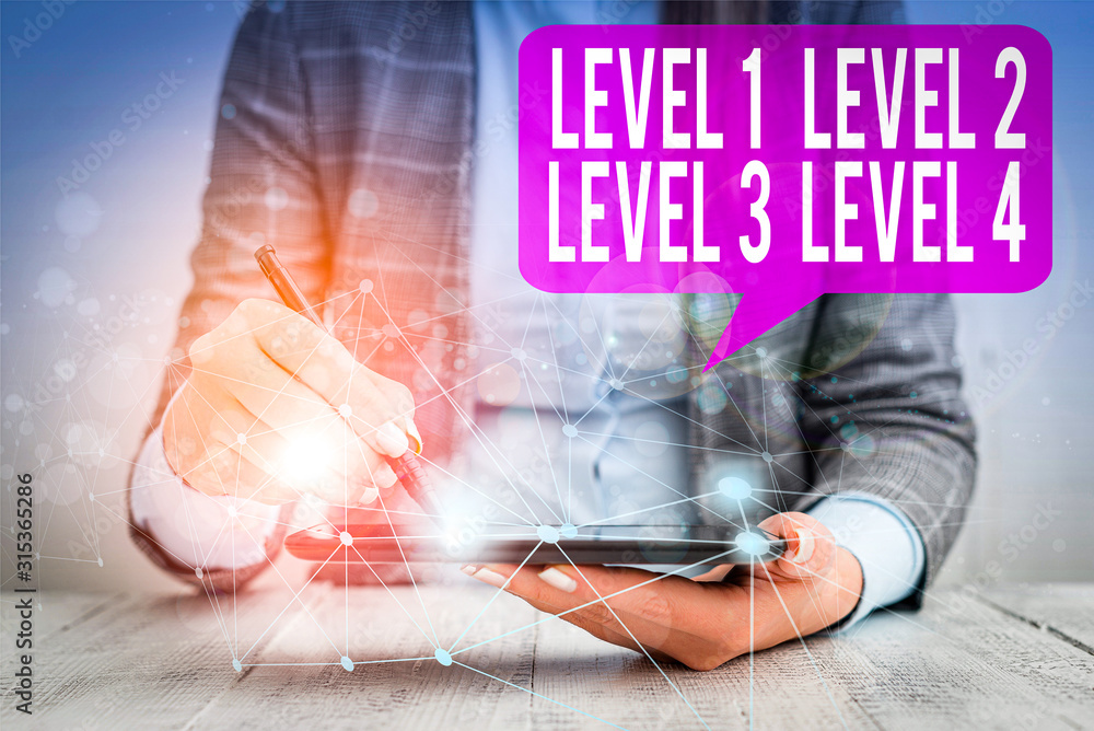 Word writing text Level 1, 2, 3 and 4. Business photo showcasing Steps ...