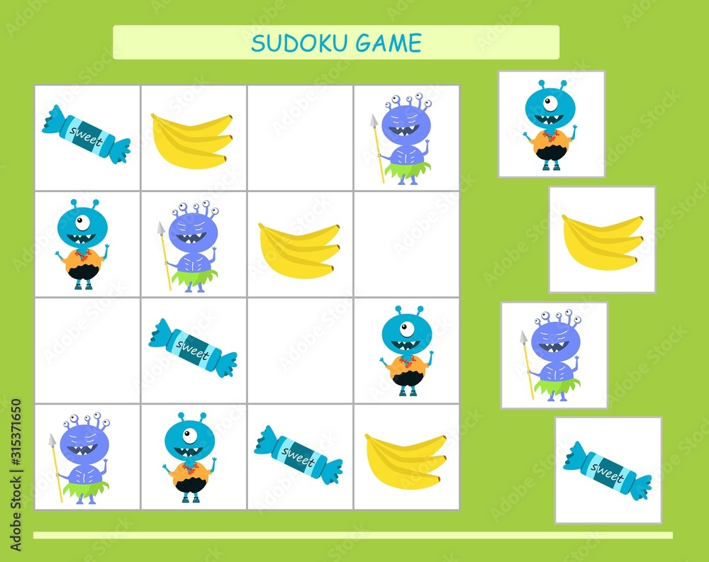 Sudoku for kids with pictures. Kids activity sheet. Training logic ...