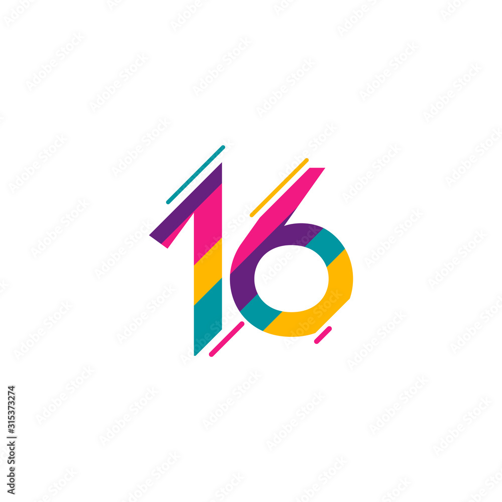 16 Years Anniversary Celebration Full Color Vector Template Design ...