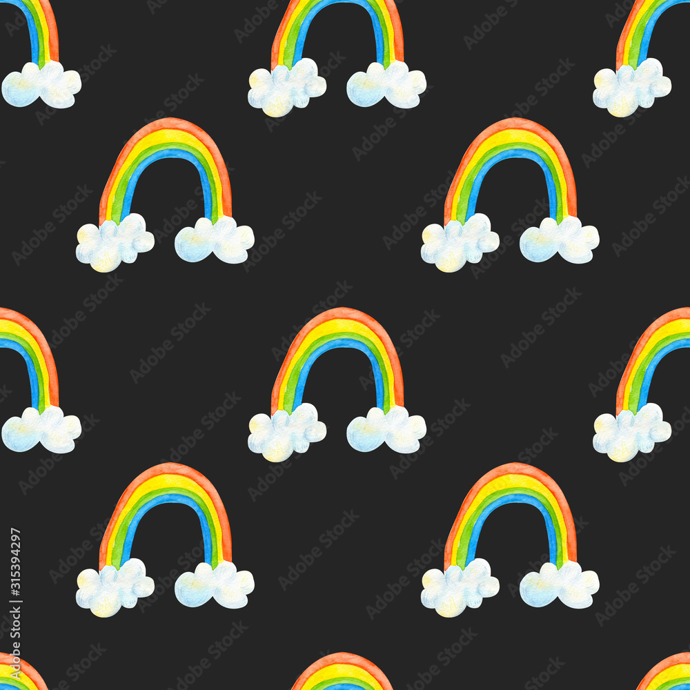 Seamless pattern with rainbow, clouds for kids. Pattern in hand drawn ...