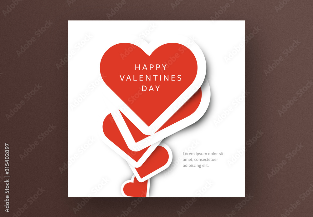 Card Layout with Overlapping Red Heart with White Frame Stock Template ...