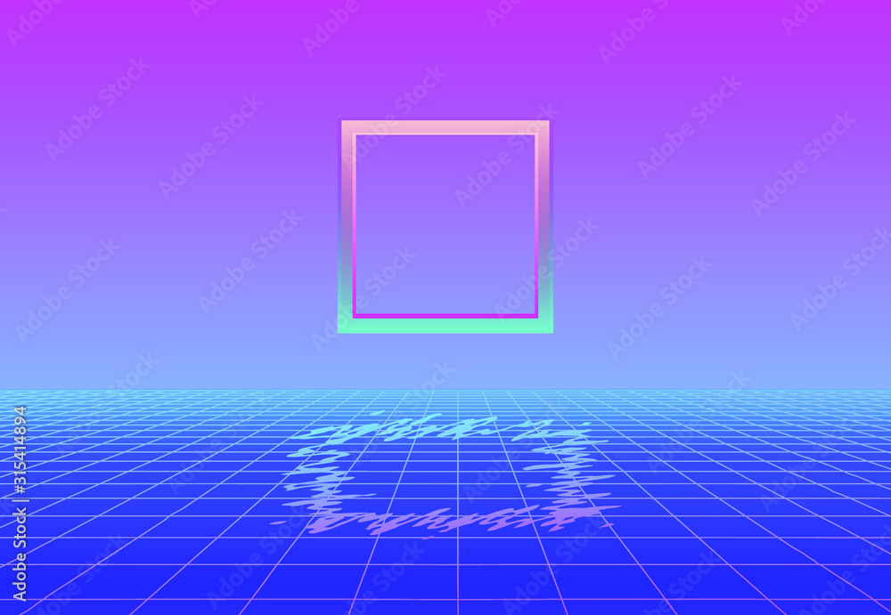 Fantasy virtual reality retrofuturistic landscape like in arcade video ...