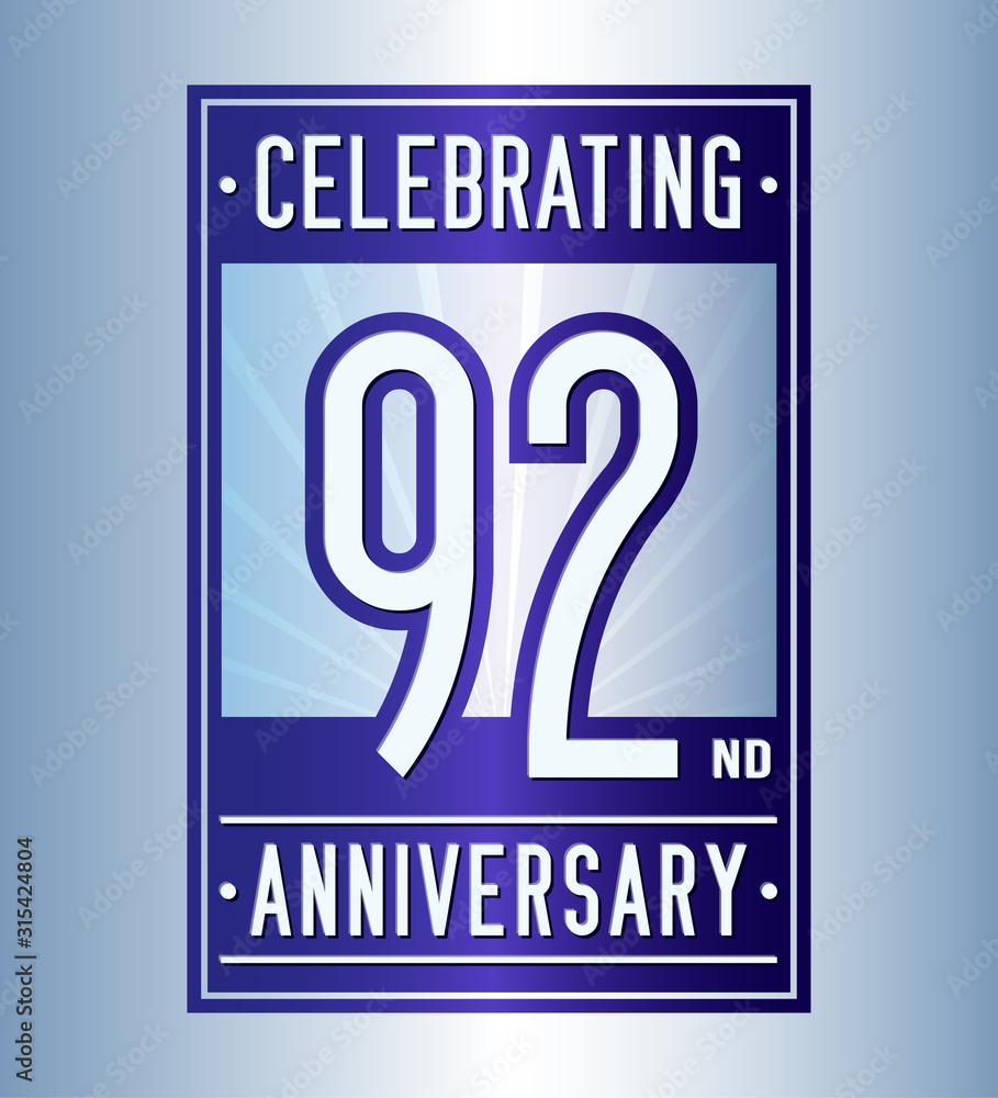 92 years logo design template. Anniversary vector and illustration ...
