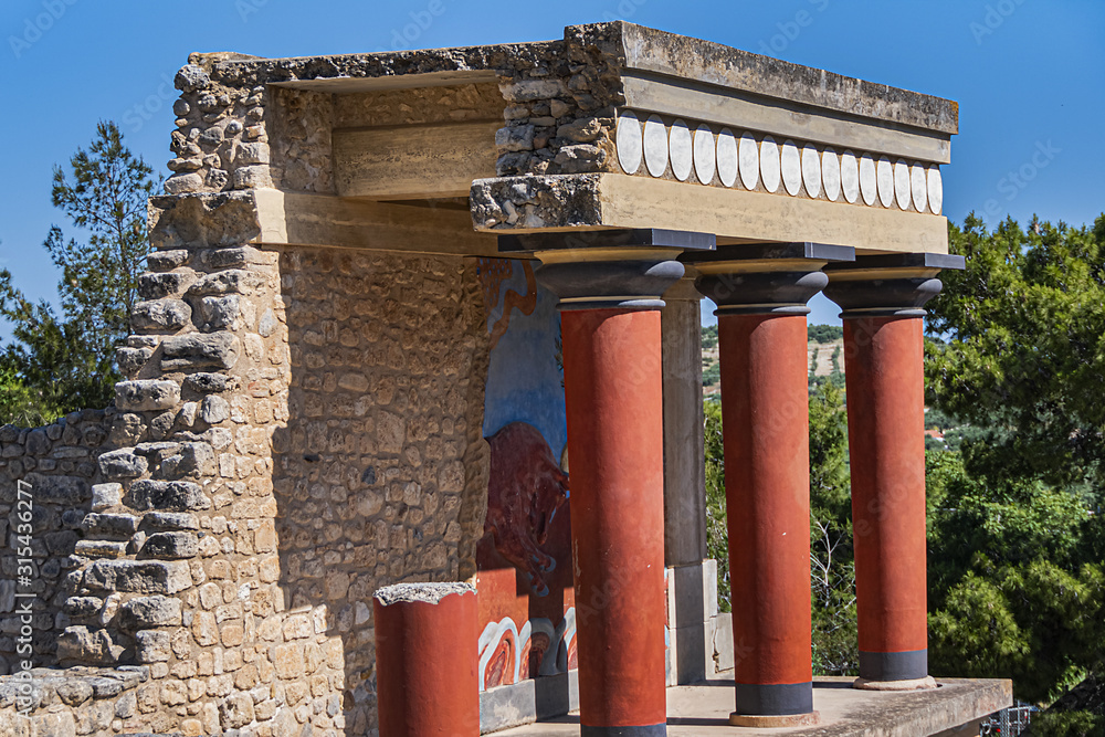 Minoan palace at Knossos on Greek Mediterranean Island of Crete ...