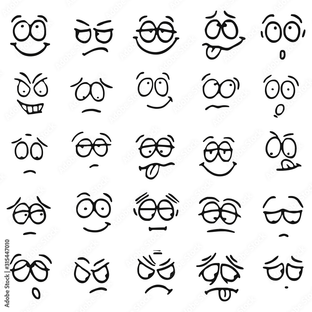 Cartoon kawaii eyes and mouths. Cute emoticon emoji characters in ...