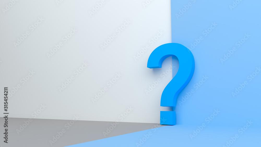 Question mark on light blue and gray background. Wall divided into two ...