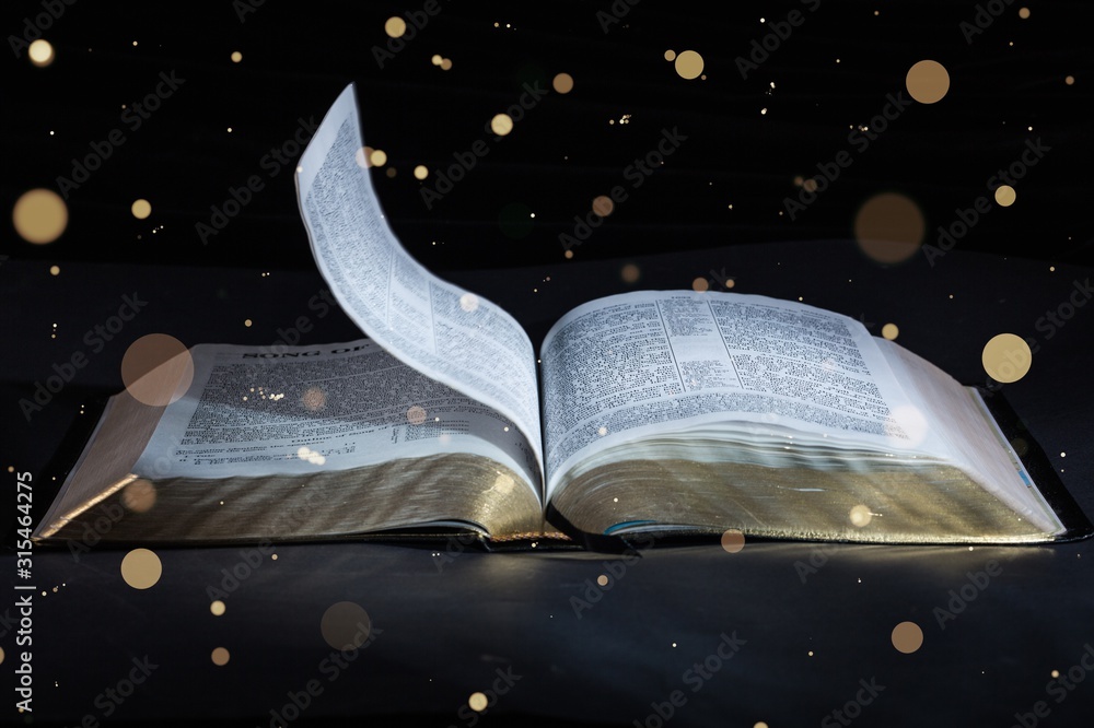 Christian Open Bible with light illustration Stock Photo | Adobe Stock