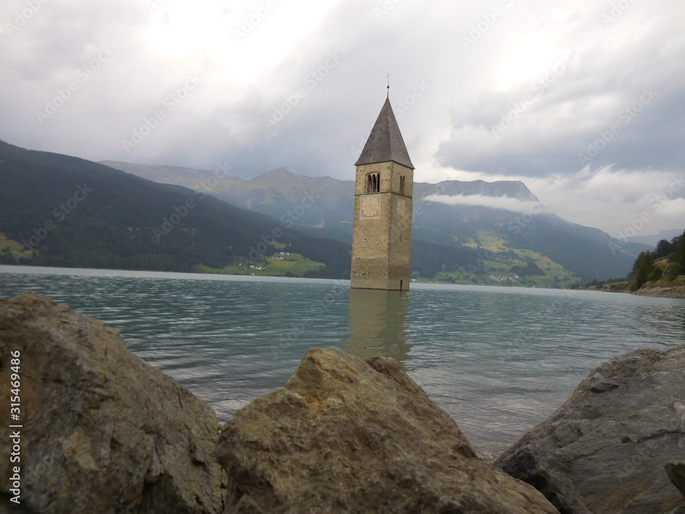 Exploring the amazing view of the flooded village in Reschen see ...