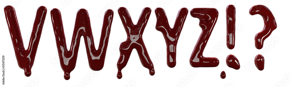 Creepy letters made from red fresh blood. 3d render isolated on white ...