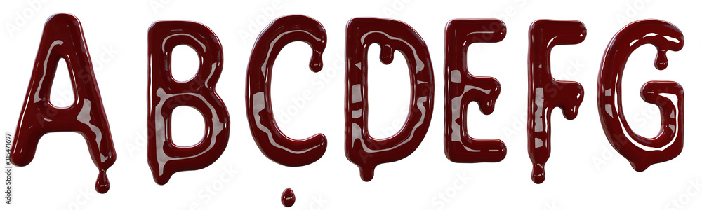 Creepy letters made from red fresh blood. 3d render isolated on white ...