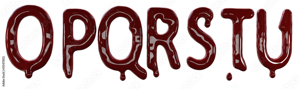 Creepy letters made from red fresh blood. 3d render isolated on white ...