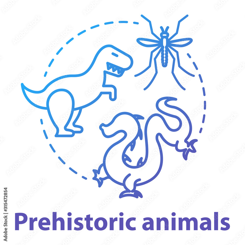 Prehistoric animals concept icon. Paleontological researching. Study of ...